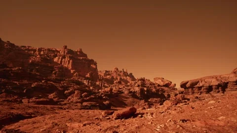 Front view of the red Martian desert sur... | Stock Video | Pond5