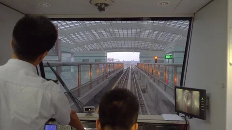 Front view of train driver in China leav... | Stock Video | Pond5