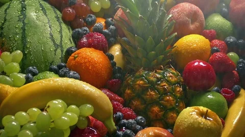 Fruit Pile In Fine Water Spray | Stock Video | Pond5