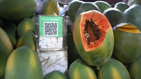 Fruit stand, QR code scan code payment | Stock Video | Pond5