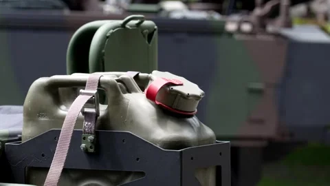 A fuel canister mounted on a military ve... | Stock Video | Pond5