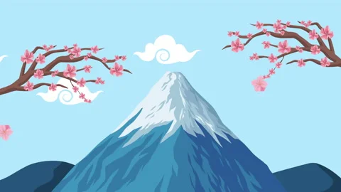fuji mount japanese landmark animation | Stock Video | Pond5