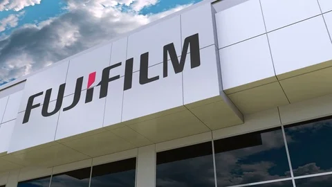 Fujifilm logo on the modern building fac... | Stock Video | Pond5