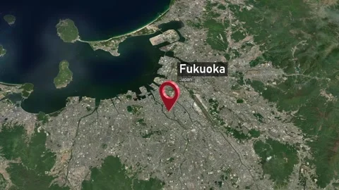 Fukuoka City Map Zoom (Japan) from Space... | Stock Video | Pond5