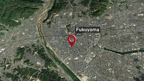 Fukuyama City Map Zoom (Japan) from Spac... | Stock Video | Pond5