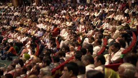 Full auditorium of people seating on cha... | Stock Video | Pond5