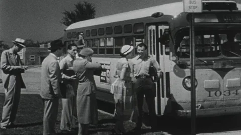 Full Frame 4K | Bus Stop 1950s Transit ... | Stock Video | Pond5