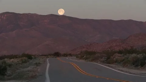 Full Moon on Horizon and Road Highway in... | Stock Video | Pond5