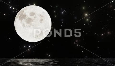 Starry Night Sky With Full Moon