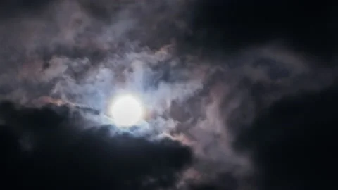 Full Moon Moves in the Night Sky Through... | Stock Video | Pond5