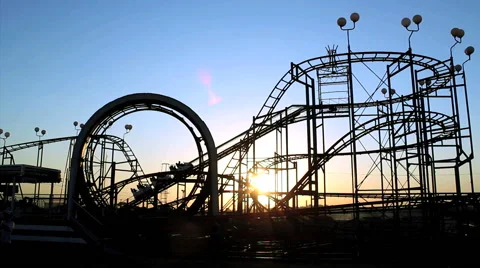 Full moviment. Roller coaster with blue ... | Stock Video | Pond5
