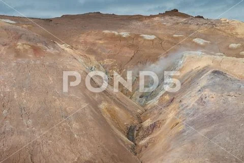Fumaroles solfataras solfataras field at the volcano Namafjall high ...