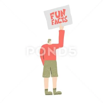 Fun facts banner. Man standing with sign boards. Young persons holding ...