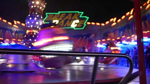fun fair break dance attraction spinning... | Stock Video | Pond5