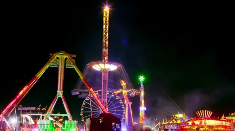 fun fair time lapse 20 night ride zoom | Stock Video | Pond5