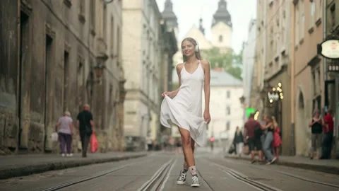 Funky blonde woman dancing alone in the ... | Stock Video | Pond5