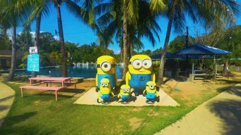 Funny 3d Sculpture with Pool and Beautif... | Stock Video | Pond5