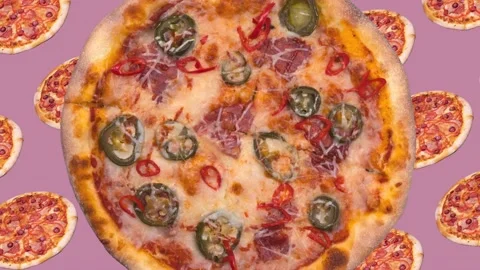 funny animation with rotating pizza on t... | Stock Video | Pond5