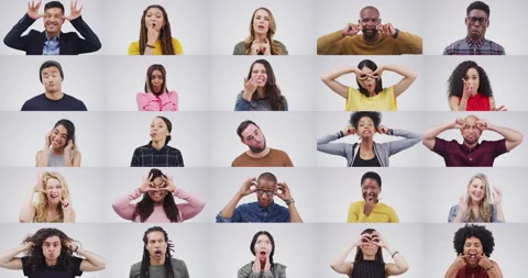 Funny, face expression or collage of peo... | Stock Video | Pond5