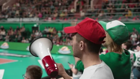 Funny fan dance at sport stadium. Happy ... | Stock Video | Pond5