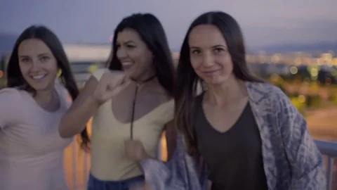 Funny Group Of Girls Do Silly Dance Move... | Stock Video | Pond5