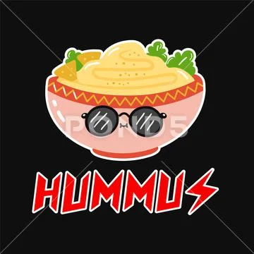 Funny hummus in sunglasses. Vector hand drawn trendy cartoon character ...