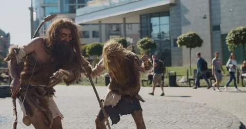 Funny neanderthals man of hunter-gathere... | Stock Video | Pond5