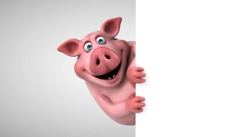 Funny pig behind wall- 3D | Stock Video | Pond5
