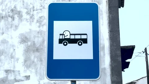 Funny sign board of a bus station cartoo... | Stock Video | Pond5
