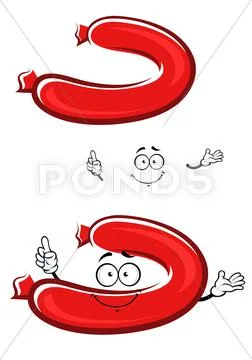 Funny smoked beef sausage cartoon character Illustration #51684112