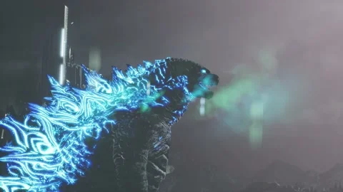 Furious Godzilla, Futuristic Landscape, ... | Stock Video | Pond5