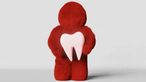 Furry Yeti monster holds red aching mola... | Stock Video | Pond5