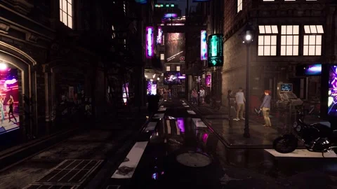 Future Cyberpunk Alley (4K, 3D Render) | Stock Video | Pond5