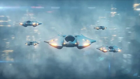 Futuristic 3d scene, the flight of aircr... | Stock Video | Pond5