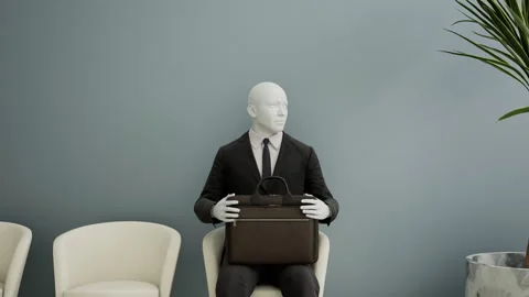 Futuristic android robot sitting on a ch... | Stock Video | Pond5