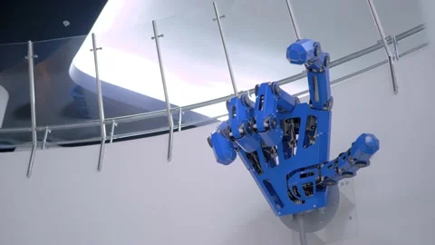 Futuristic big blue mechanical robotic h... | Stock Video | Pond5