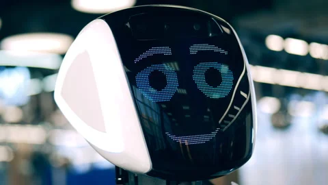 Futuristic bot expressing emotions on it... | Stock Video | Pond5