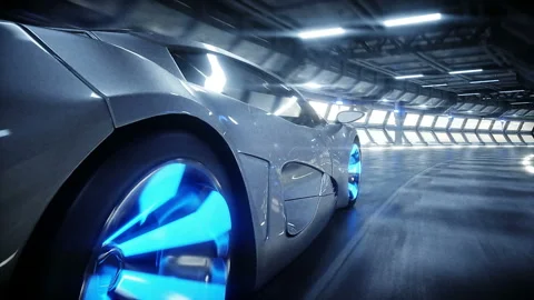 futuristic car fast driving in sci fi tu... | Stock Video | Pond5