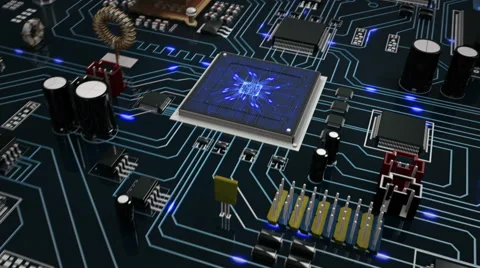 Futuristic circuit board with moving ele... | Stock Video | Pond5