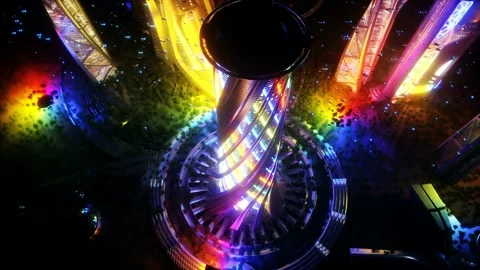 Futuristic city night. Sci fi architectu... | Stock Video | Pond5