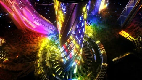 Futuristic city night. Sci fi architectu... | Stock Video | Pond5