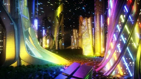 Futuristic city night. Sci fi architectu... | Stock Video | Pond5