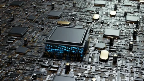 Futuristic CPU processor blue light on M... | Stock Video | Pond5