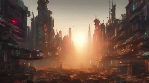 Futuristic cyberpunk city with flying ve... | Stock Video | Pond5