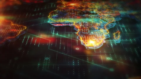 Futuristic digital world map showing afr... | Stock Video | Pond5