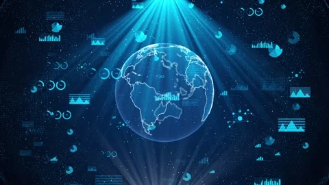 Futuristic Hi Tech Grid Earth map digita... | Stock Video | Pond5