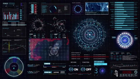 Futuristic HUD panel positioning and tar... | Stock Video | Pond5