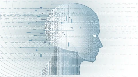 Futuristic human head with blue digital ... | Stock Video | Pond5