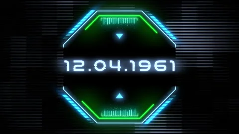 Futuristic neon sign for 12.04.1961 text... | Stock Video | Pond5