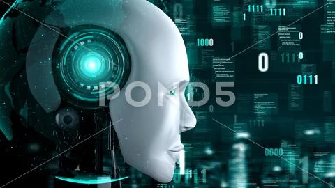 Futuristic robot artificial intelligence huminoid AI programming coding ...